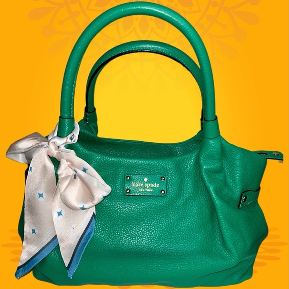 kate spade | Bags | Kate Spade Green Leather Tote Bag With Twilly ...